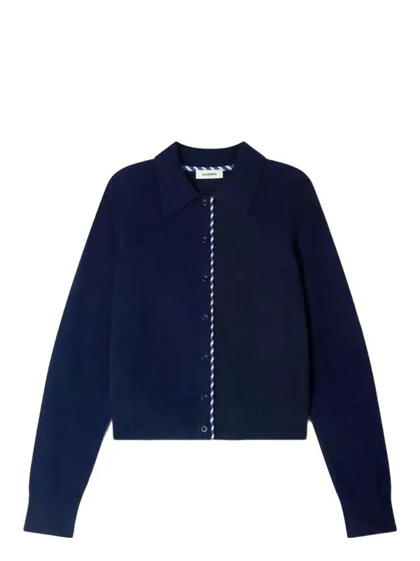 Sandro Striped Wool And Cashmere Cardigan - Blue