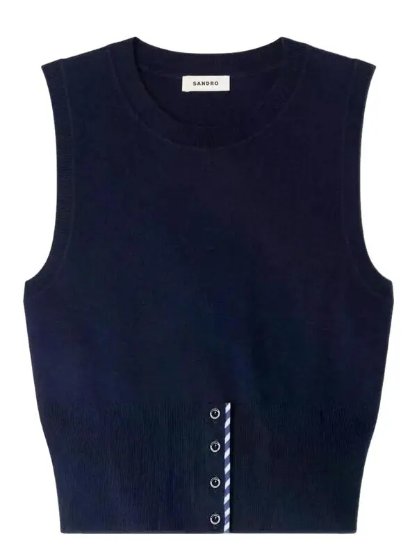 Sandro Cropped Striped Knit Top - Blue
