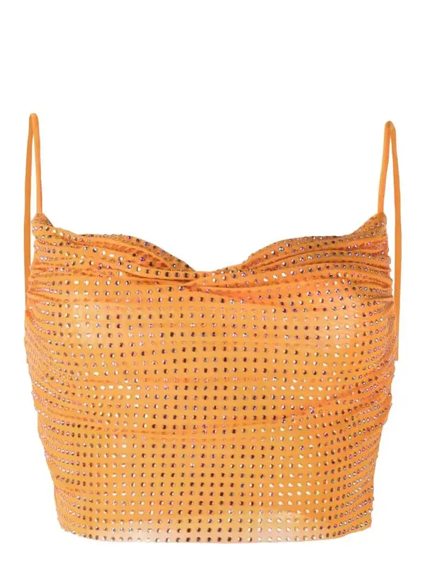 SELF-PORTRAIT Crystal Embellished Cropped Top - Orange