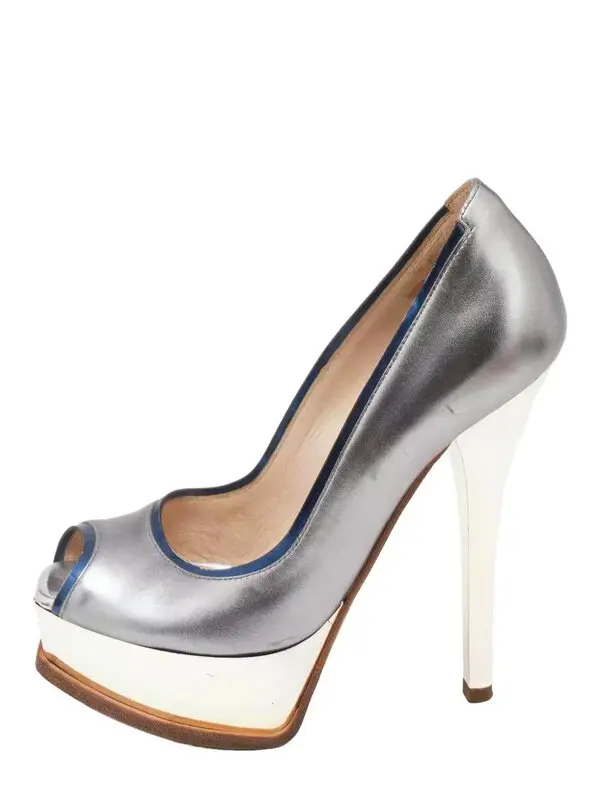 Fendi Tone Leather Peep-toe Heeled Pumps - Silver