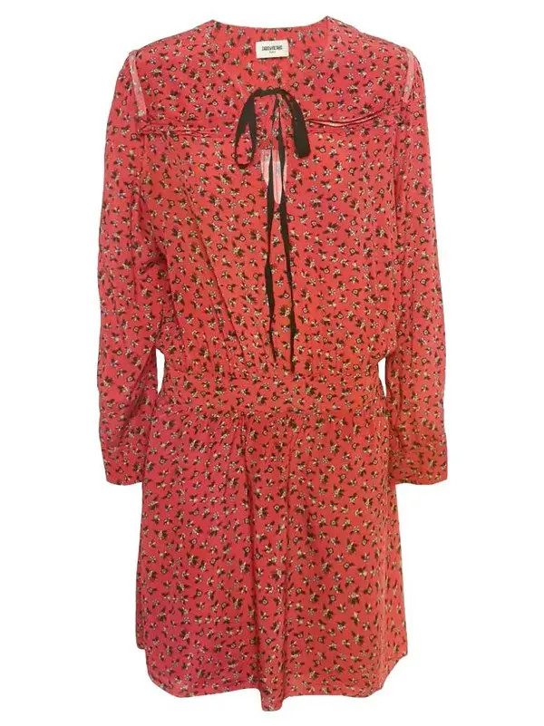 Zadig&Voltaire Floral Print Long Sleeve Dropped Waist Dress - Red