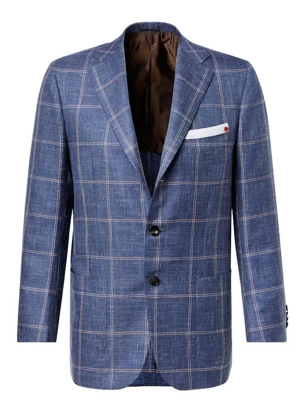 Kiton Checked Cashmere, Wool, Silk, And Linen Blazer - Blue