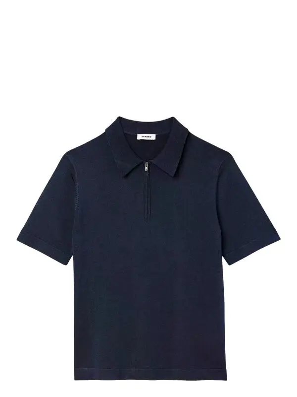 Sandro Knitted Polo Shirt With Zip Collar - Blue