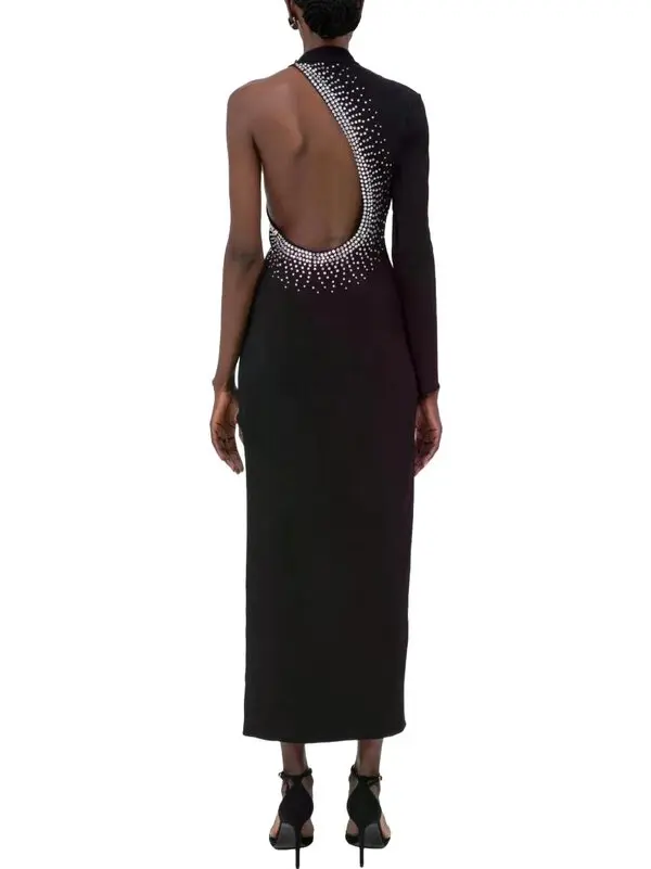 NISSA Asymmetric Maxi Dress With Crystal Embellishment - Black