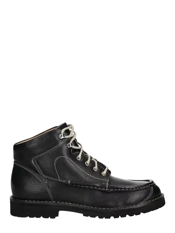 FRACAP Stitch Detail Lace-up Moc Toe Boots - Black