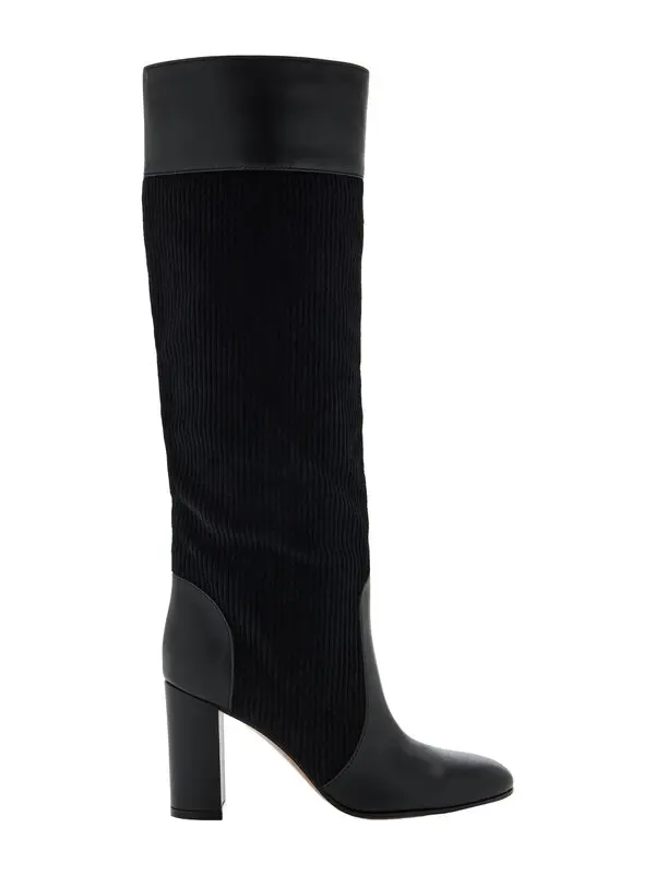 GIANVITO ROSSI Knee-high Corduroy And Leather Boots - Black