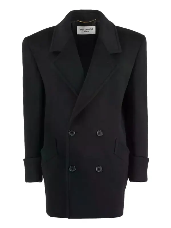 Saint Laurent Double-breasted Wool Coat - Black