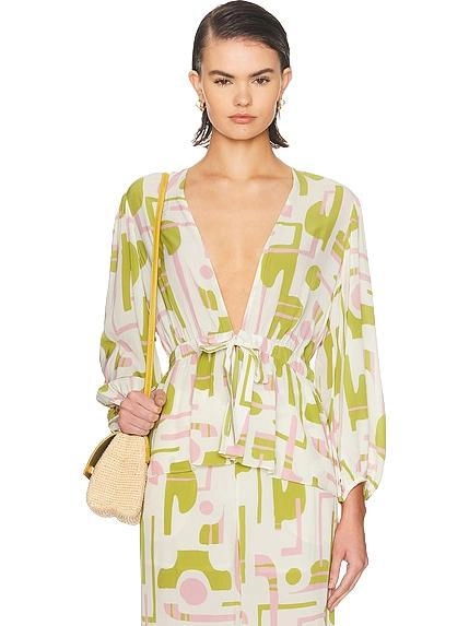 ADRIANA DEGREAS Tie Front Plunge Neck Top - Unique
