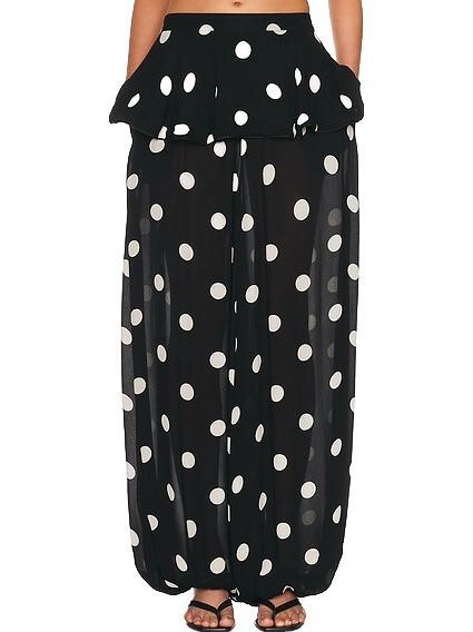 ADRIANA DEGREAS Polka Dot Peplum Chiffon Trousers - Black