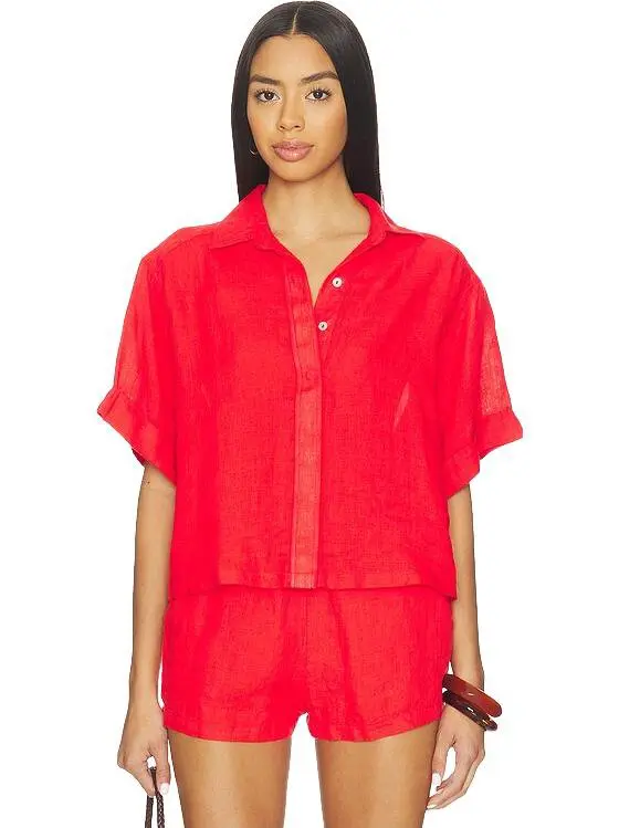 PQ SWIM Linen Button-up Top - Red