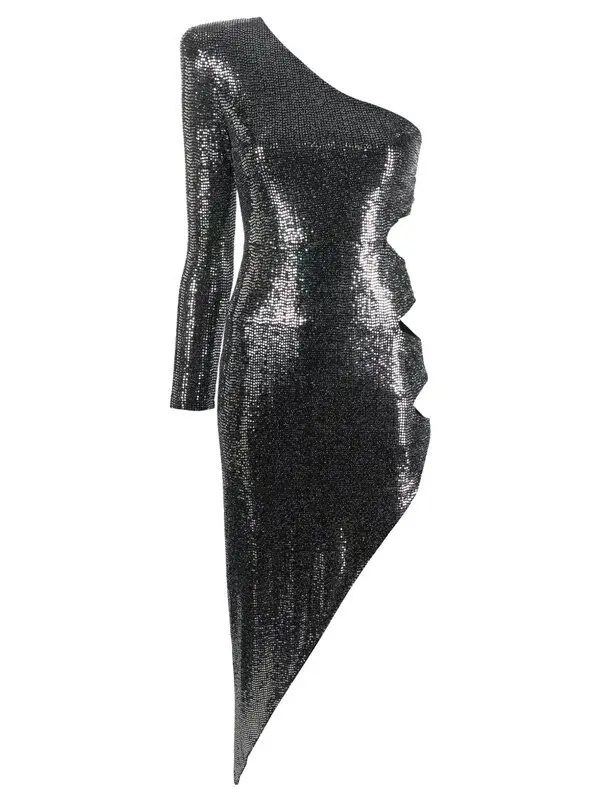 NISSA One-shoulder Sequinned Midi Dress - Silver