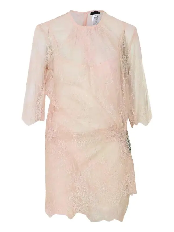 Liu Jo Lace Overlay Crystal Embellished Dress - Pink