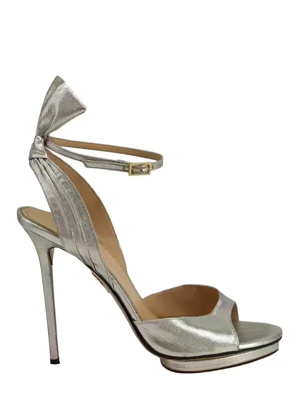 CHARLOTTE OLYMPIA Tone Leather Bow Detail Peep-toe Stiletto Heel Sandals - Silver
