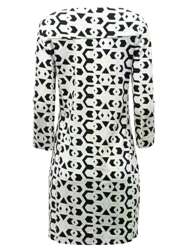 Diane Von Furstenberg Geometric Print Long Sleeve Dress - White