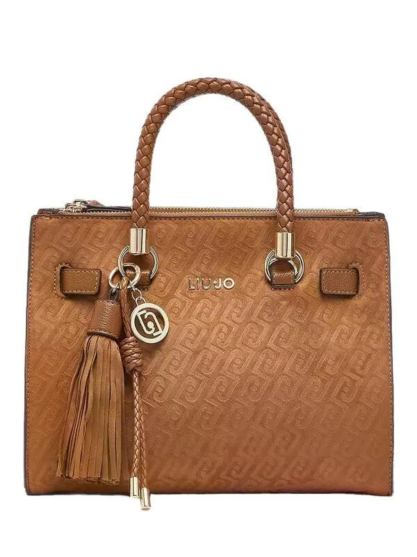 Liu Jo Small Braided-handle Tote Bag With Embossed Monogram - Brown