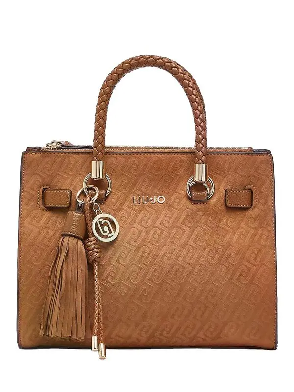 Liu Jo Small Braided-handle Tote Bag With Embossed Monogram - Brown