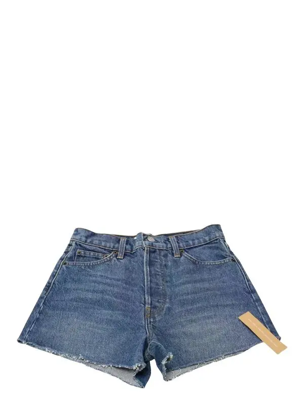REFORMATION High Waisted Raw Hem Denim Shorts - Blue