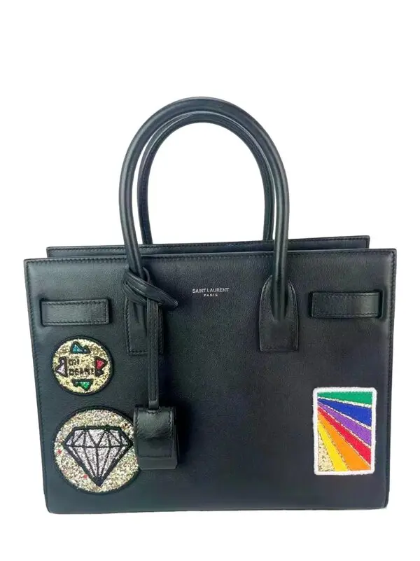 Saint Laurent Sac De Jour Embellished Patches Tote Bag - Black