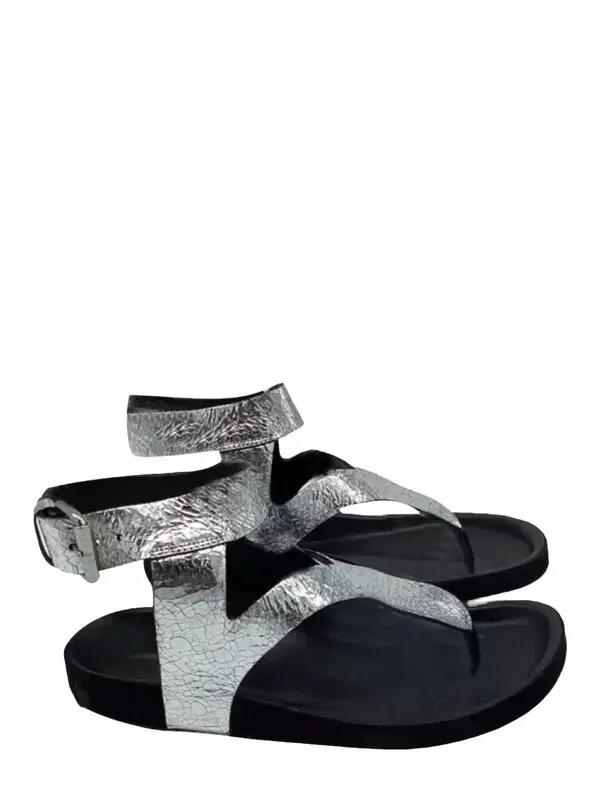 ISABEL MARANT VINTAGE Metallic Ankle Strap Flat Sandals - Silver
