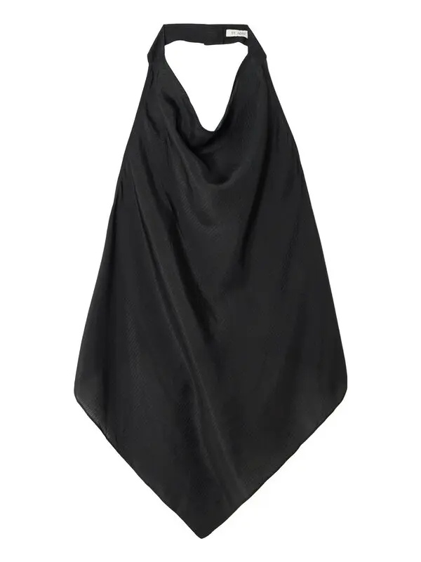 ST. AGNI Textured Silk Halterneck Top - Black