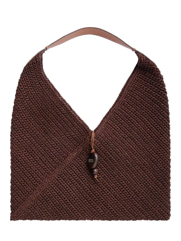 HUNTING SEASON Origami Large Leather-trimmed Fique Tote - Brown