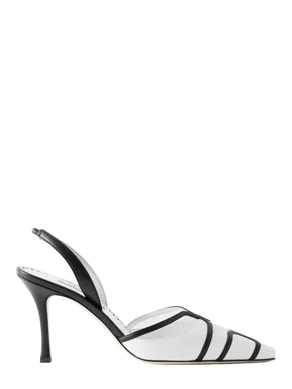 Manolo Blahnik Two-tone Leather Slingback Pumps - White