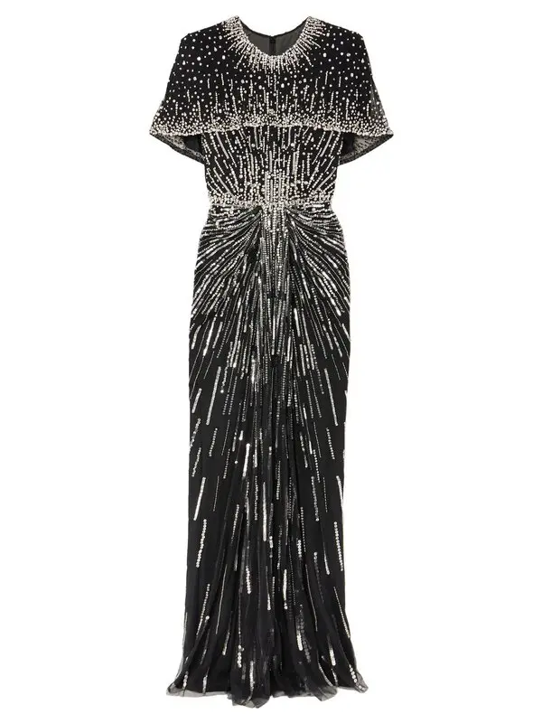 Jenny Packham Dido Cape-effect Embellished Gown - Black
