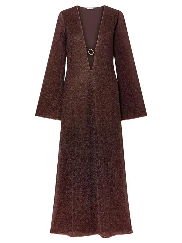 Oseree Lumière Metallic Stretch-knit Kaftan - Brown