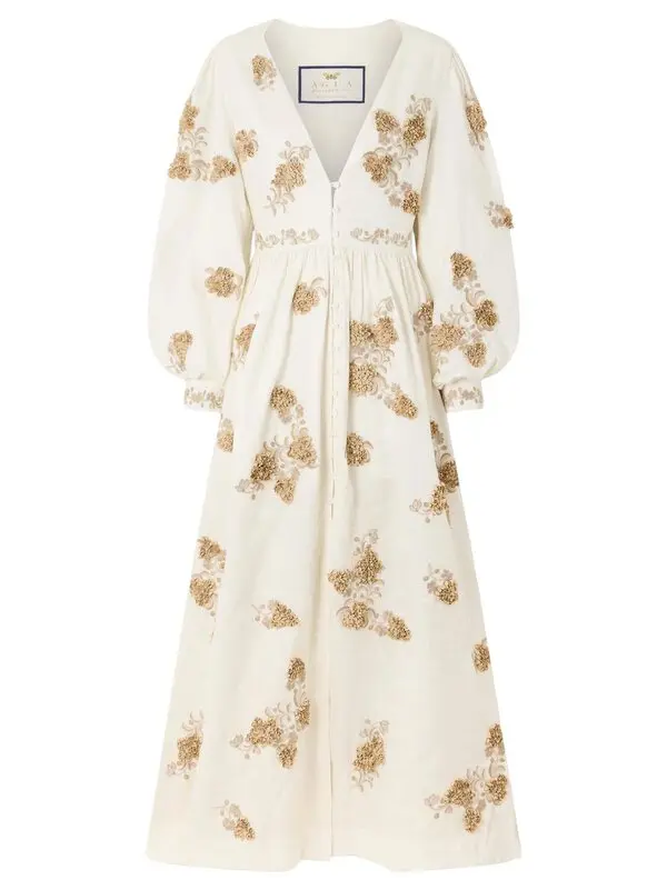 Agua Bendita Frambuesa Embroidered Cotton Maxi Dress - Multi