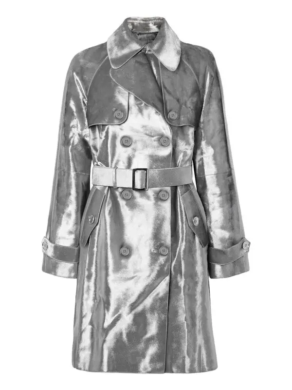 Michael Kors Belted Double-breasted Metallic Calf Hair Trench Coat - Silver