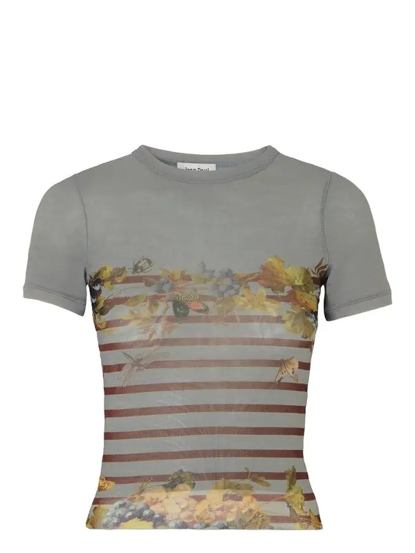 JEAN PAUL GAULTIER Marinière Grape Printed Mesh T-shirt - Gray