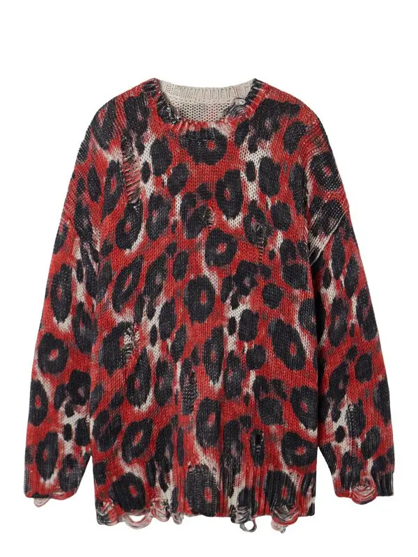 R13 Distressed Leopard Print Cotton Sweater - Multi