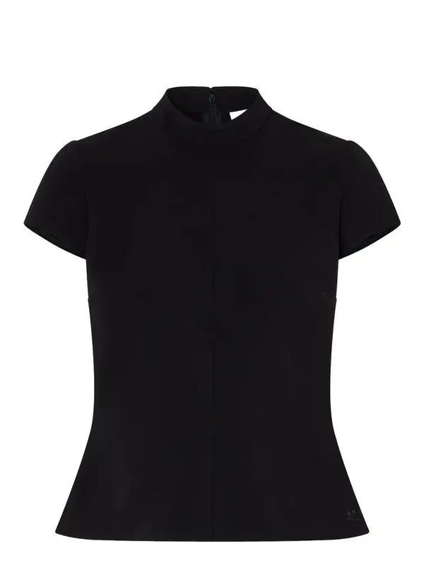 COURREGES Courrèges Crepe Mock Neck Top With Embroidered Logo - Black