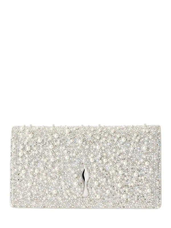 CHRISTIAN LOUBOUTIN Bettina Embellished Metallic Leather Clutch - Silver
