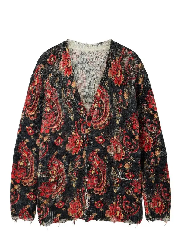 R13 Distressed Printed Cotton Cardigan - Multi