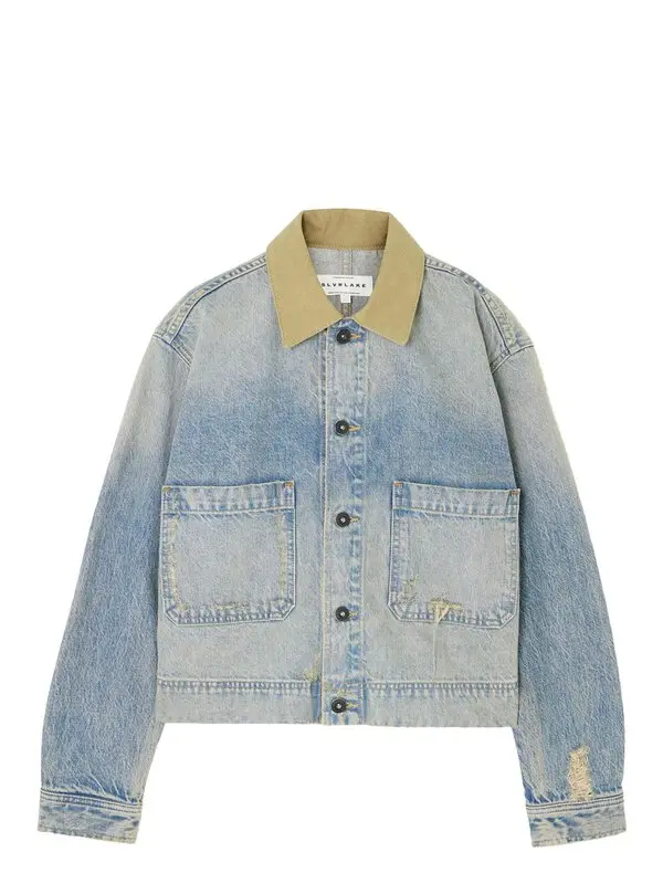 SLVRLAKE Thompson Distressed Denim Jacket With Contrasting Collar - Blue