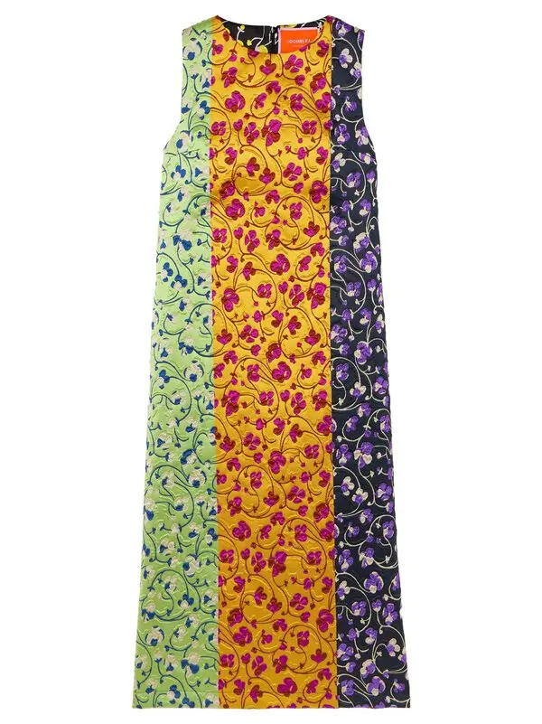 La DoubleJ Paneled Embroidered Cloqué Maxi Dress - Multi