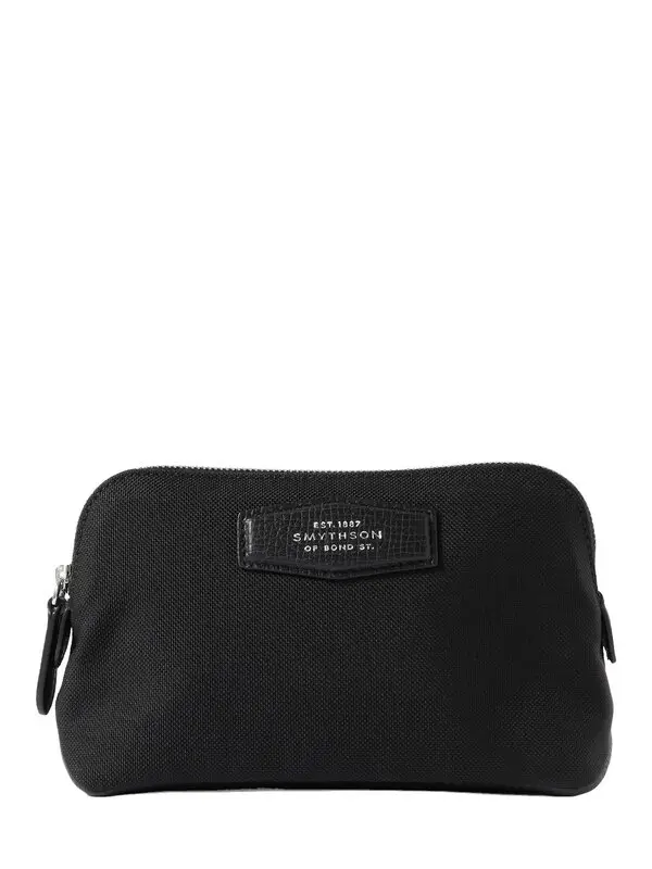 Smythson Norton Canvas Pouch With Leather Trim - Black