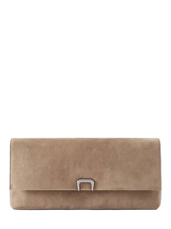 Brunello Cucinelli Suede Clutch With Silver-tone Clasp - Brown