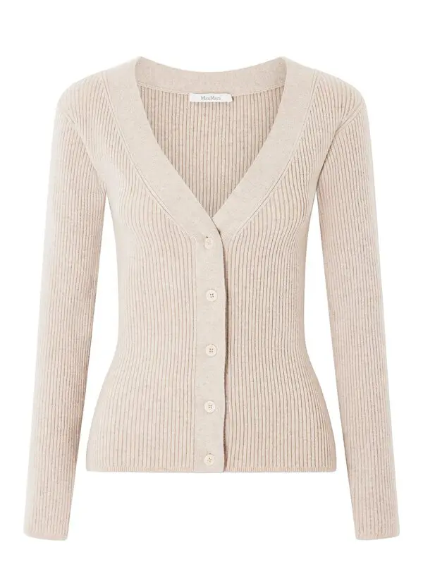 Max Mara Gioiosa Ribbed Wool-blend Cardigan - Neutrals