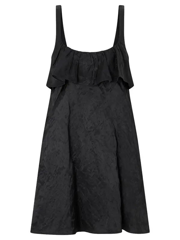 Chloé Ruffled Cutout Crinkled-satin Mini Dress - Black