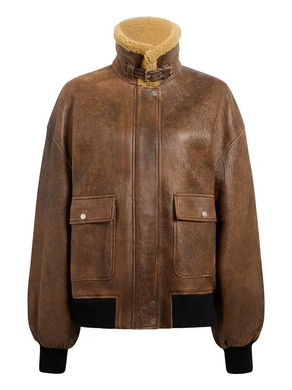Khaite Sandor Shearling-trimmed Leather Jacket - Brown