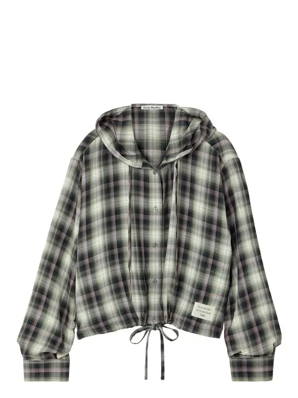 Acne Studios Hooded Appliquéd Checked Woven Shirt - Multi