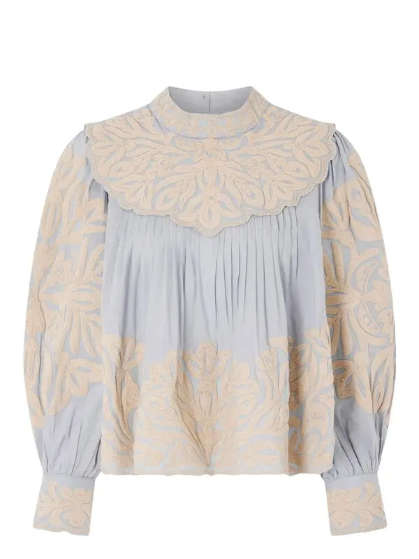 Sea Alexandra Embroidered Cotton-voile Blouse - Blue