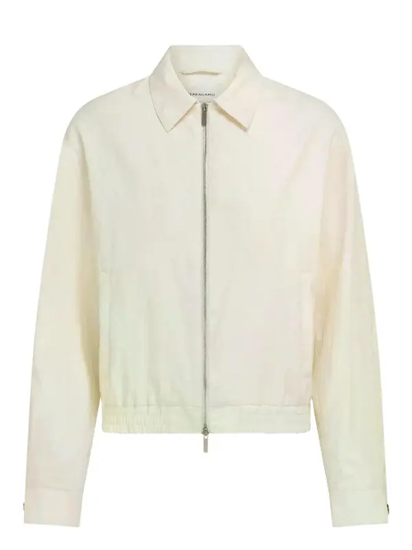 FERRAGAMO Shirt Collar Zipped Linen Jacket - Neutrals