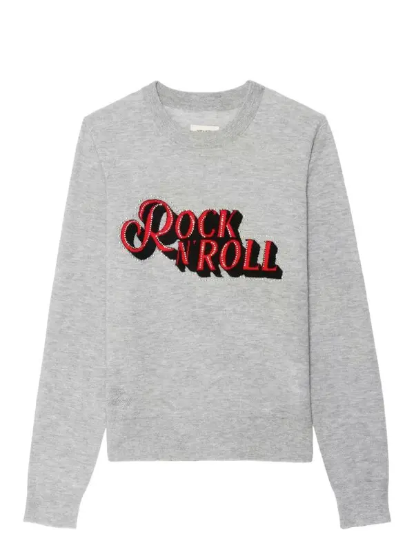 Zadig&Voltaire Embellished Round Neck Long Sleeve Sweater - Grey