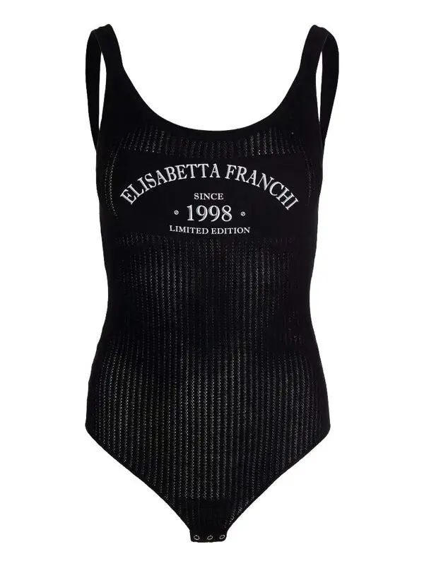 Elisabetta Franchi Logo Print Ribbed Bodysuit - Black