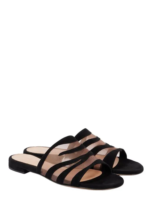 GIANVITO ROSSI Tigra Suede And Mesh Slides - Black