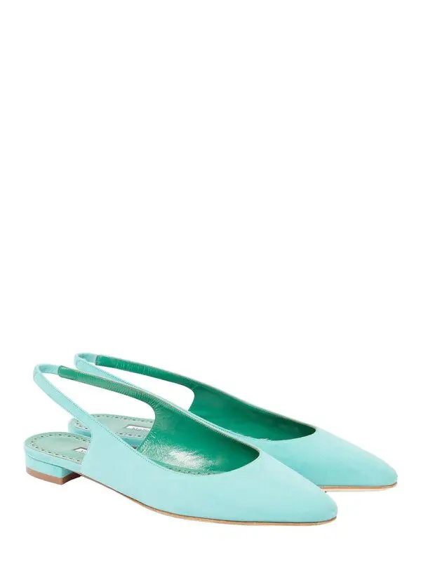 Manolo Blahnik Sawra Suede Slingback Flats - Blue