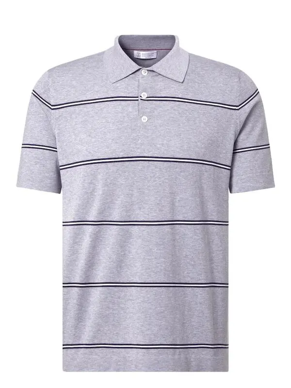 Brunello Cucinelli Striped Cotton Polo Shirt - Grey
